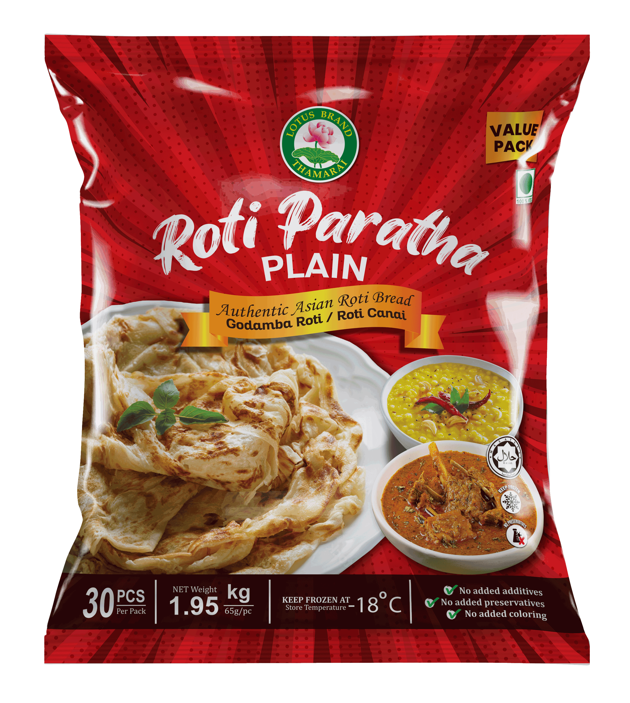 Lotus Roti Paratha Plain 30pcs 1.95kg in Sydney|Soft & Fresh Flatbread ...